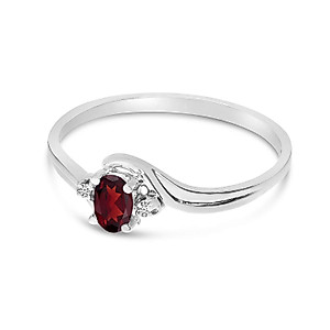 Direct-Jewelry 10k White Gold Oval Garnet And Diamond Ring (Size 6.5)