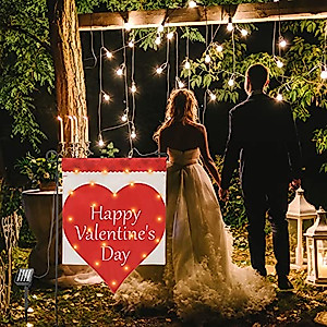 22 LED Solar Valentine's Day Garden Flag 8 Lighting Modes 12 x 18 Inch Double Sided Vertical Red Love Heart Garden Flag for Valentine's Day Garden Outdoor Yard Light Decoration