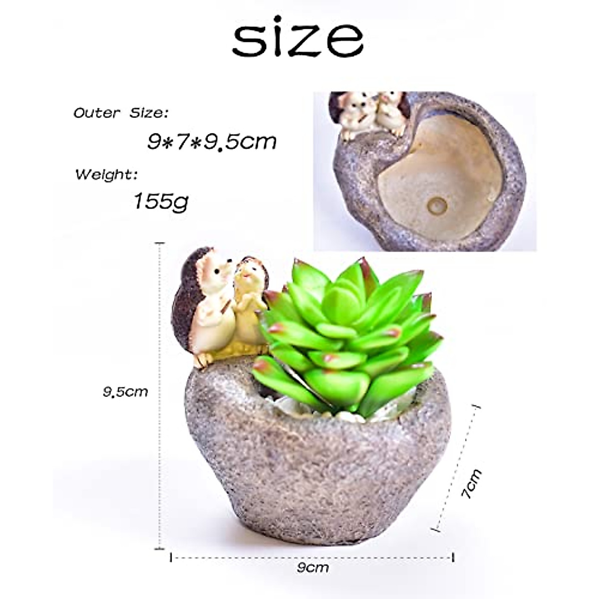 Cute Little Hedgehog Flowerpot with Drainer Garden Flowerpot Resin Succulent Potted Bonsai Plant Stand Home Desk Mini Ornaments Does Not Contain Plants