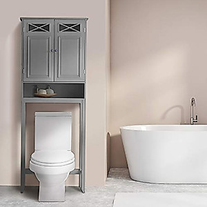 Elegant Home Fashions Over the Toilet with 2 Doors and Adjustable Shelves Grey