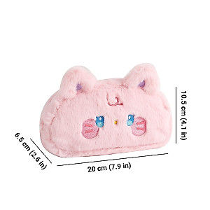NIORYUZ Fluffy Plush Cute Animal Puppy Kitty Bunny Pencil/Pen Pouch Soft Cosmetic Bag Tote/Travel Organizer Large Capacity (Kitty)