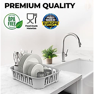 Mueller Dish Rack For Kitchen Counter, European Made Dish Drying Rack with Utensil Holder, 15" x 11" x 4" Utensil Rack, Dish Racks for Kitchen Countertop, Sink, Gray