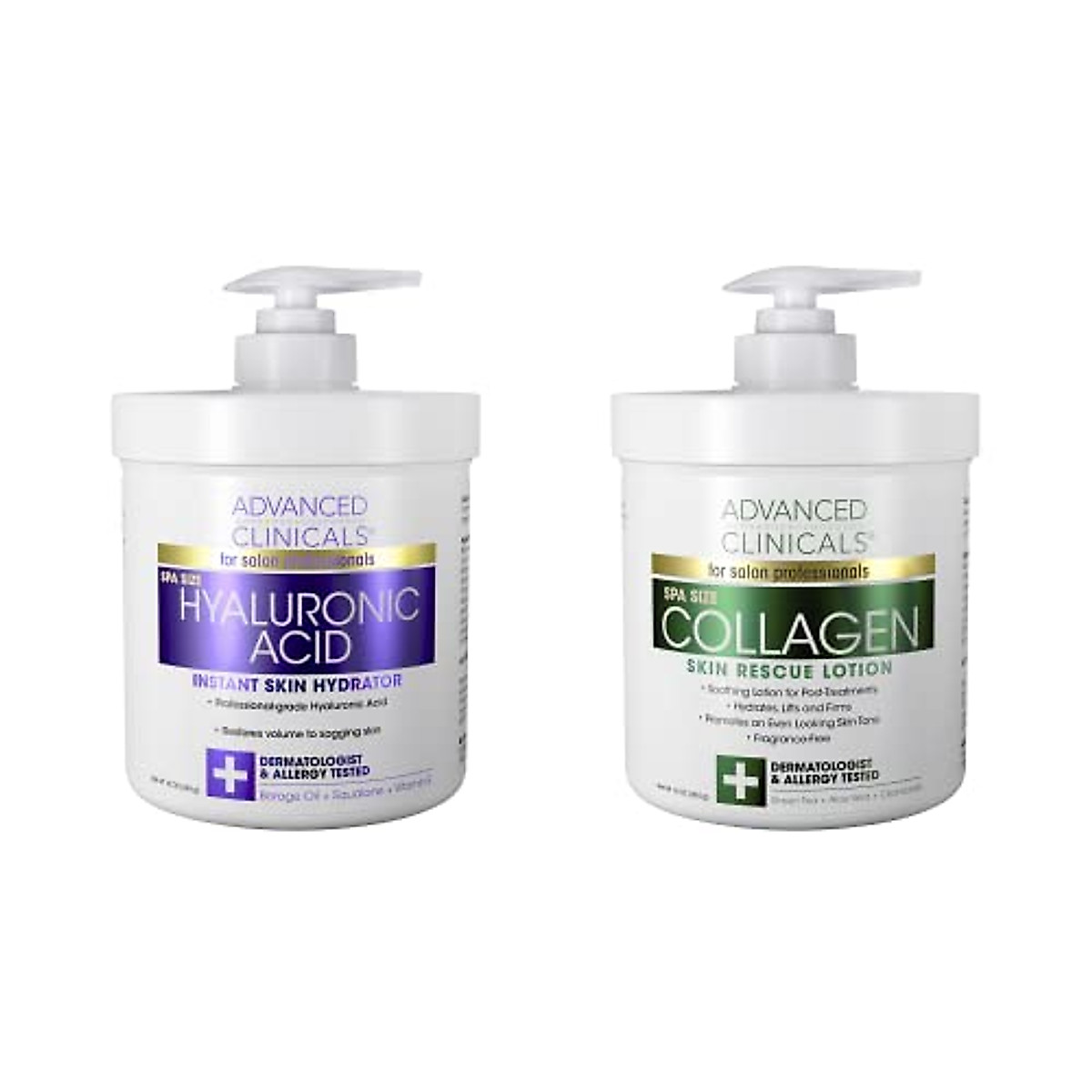 Advanced Clinicals Collagen Cream + Hyaluronic Acid Lotion Moisturizer Face & Body Skin Care Set. Collagen Lotion Restores Sagging Skin & Hyaluronic Acid Anti Aging Cream Hydrates Dry Skin, 2-Pack
