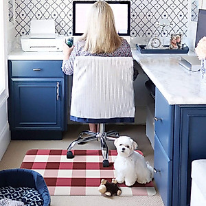 Carvapet Buffalo Plaid Kitchen Rug 2 PCS Cushioned Anti-Fatigue Kitchen Mat Waterproof Non-Slip PVC Ergonomic Comfort Standing Foam Mats for Office Laundry, Rose&White, 17.3''x27.5''+17.3''x47.2''
