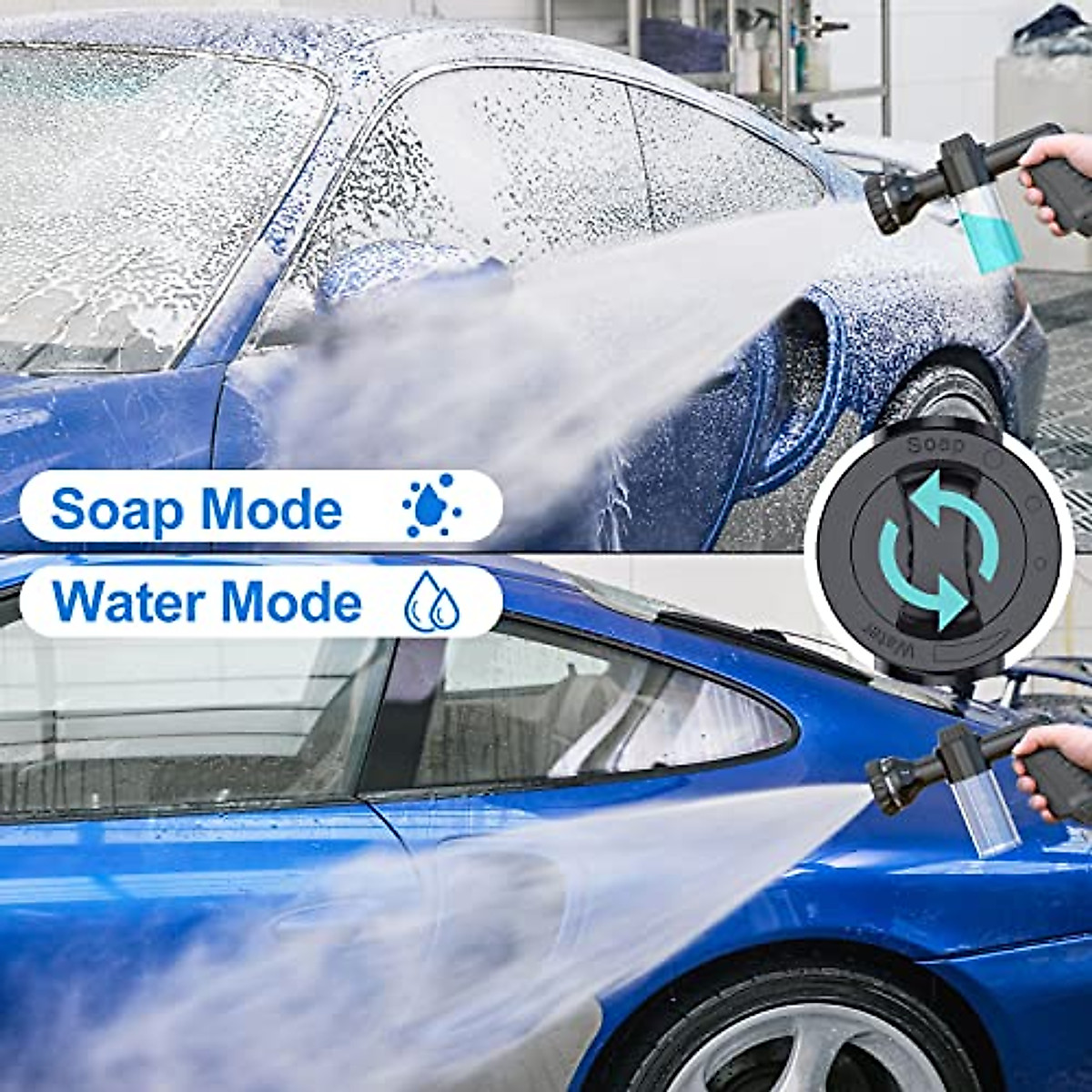 Garden Hose Nozzle, Yiebaels High Pressure Foam Sprayer 8 Spray Patterns with 3.5oz/100cc Soap Dispenser and Washing Mitt, Water Hose Soap Nozzle Sprayer for Watering Plants, Car Wash, Pet Showering