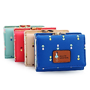 Damara Female Faux Leather Card Holder Mini Wallet Clutch,Dark Blue