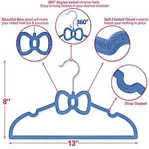 Kids Velvet Hangers (13" - 30 Pack) - Baby Clothes Hangers with Blue Bow Design for Ages 4-12 -Toddler Hangers - Non-Slip Baby Hanger & Small Hangers - Baby Hangers Velvet & Baby Felt Hangers