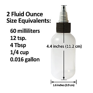 510 Central Twist Top Squeeze Bottles (2oz, 12 Pack) Boston Round with Dispensing Caps - LDPE Plastic - Made in USA