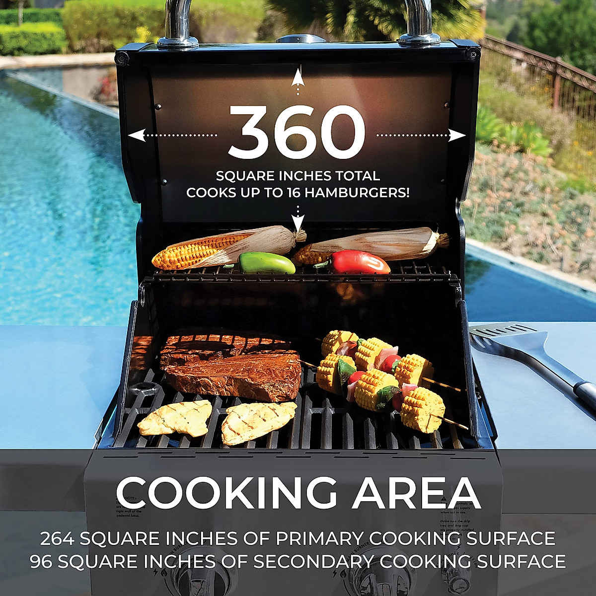 Permasteel 2-Burner Propane Gas Grill, BBQ Grill with Foldable Side Tables & Tool Hooks, Perfect for Outdoor Cooking, Patio & Garden, Black