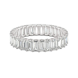Charles & Colvard Created Moissanite 4x2mm Emerald Cut Eternity Band for Women | 2.9 cttw DEW | Lab Grown | Solid 14K White Gold with Rhodium | Size 6