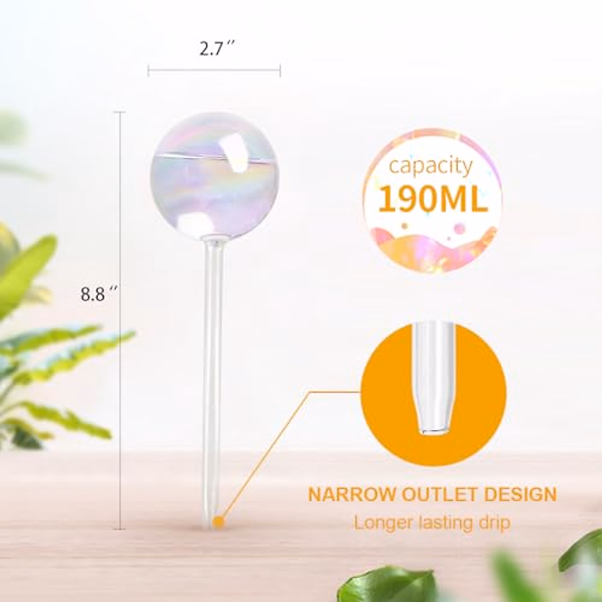 KiKiHeim 3Pcs Plant Watering Globes, Rainbow Self Watering Globes, Hand Blown Self Watering Planter Insert Spikes Plant Accessories, Glass Water Bulbs for Plants