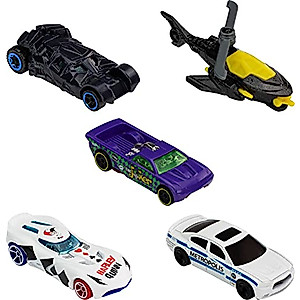 Hot Wheels Set of 5 Batman Toy Vehicles in 1:64 Scale From Batman Tv Shows, Movies & Comics (Styles May Vary)