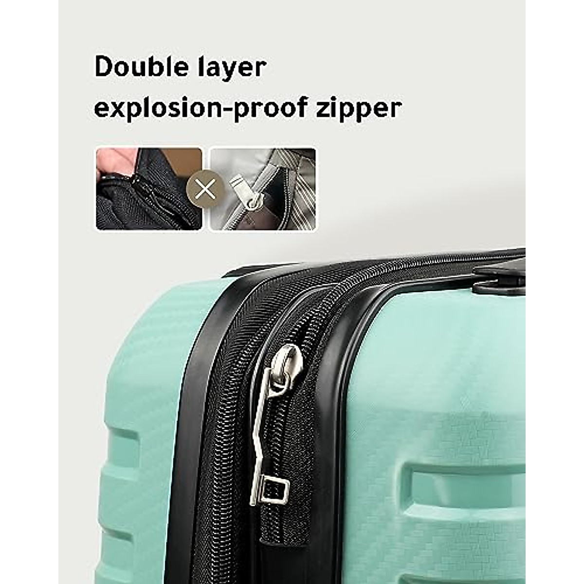 LUGGEX Carbon Fiber Pattern 24 Inch Luggage with Spinner Wheels- Impact-Resistant PP Material - High Rebound Toughness & Anti-Explosion Zipper (Green Luggage)