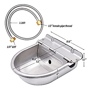 KHEARPSL Automatic Waterer Dog Water Bowl Dispenser Livestock Water Trough Stainless Steel Auto Water Bowl for Horse Dog Cattle Chicken Pig Goat (Waterer+Pipe)