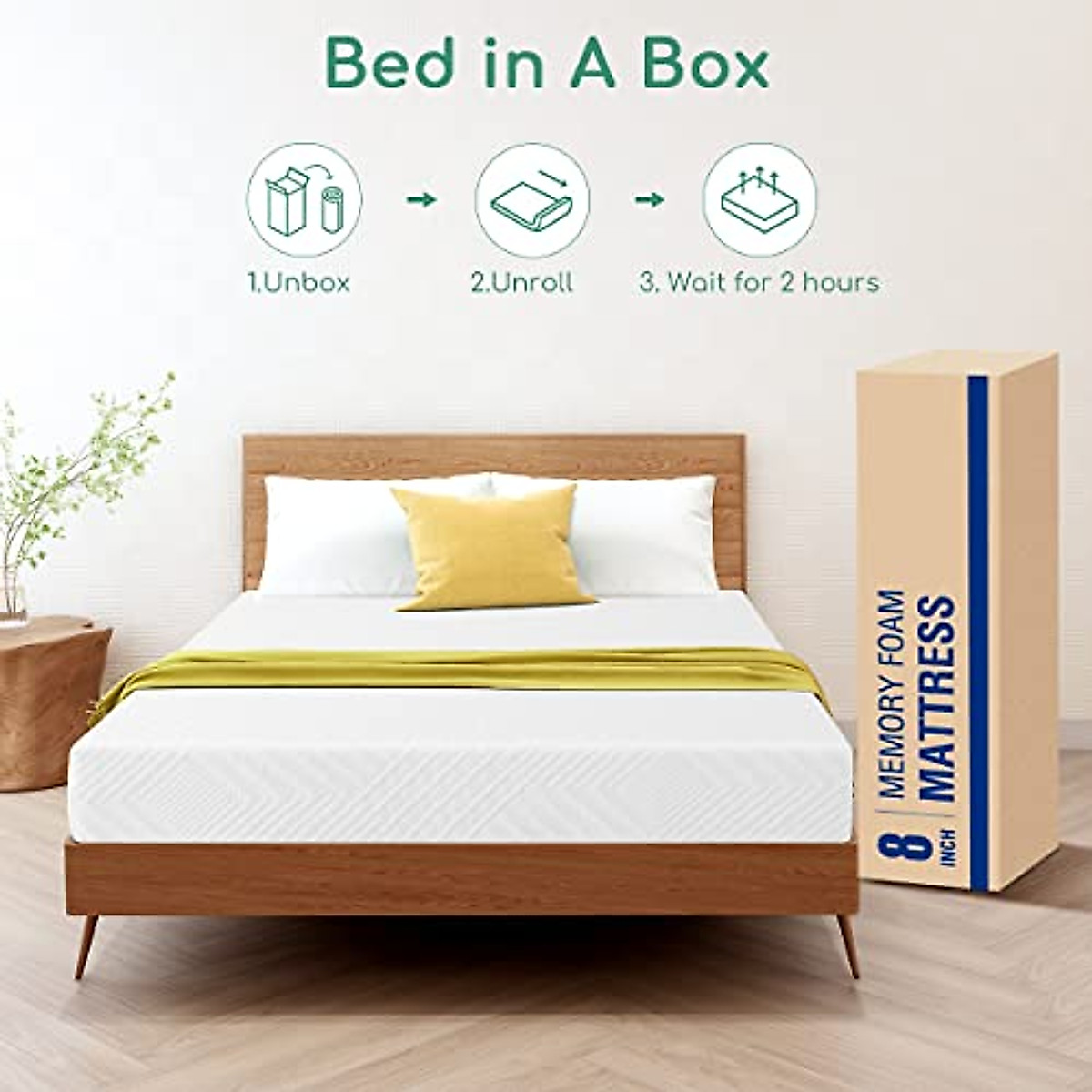 Airdown Full Mattress, 8 Inch Memory Foam Mattress with Breathable Fabric Cover, Medium Feel Green Tea Gel Foam Bed Mattress for Kids, Full Mattress in A Box, CertiPUR-US Certified