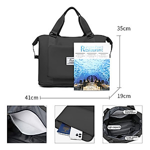 New upgrade travel duffel bag,waterproof gym tote bag,weekender overnight bags,dry and wet separate sports portable shoulder bag with Large capacity, expandable and foldable (Black)