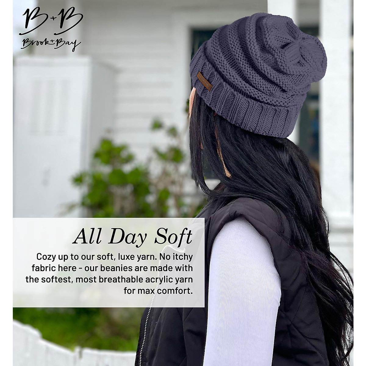 Brook + Bay Slouchy Beanie - Women's Winter Hats, Beanie Slouch Hats for Cold Weather, Oversized Beanie Knitted Hats for Women & Men Dark Gray