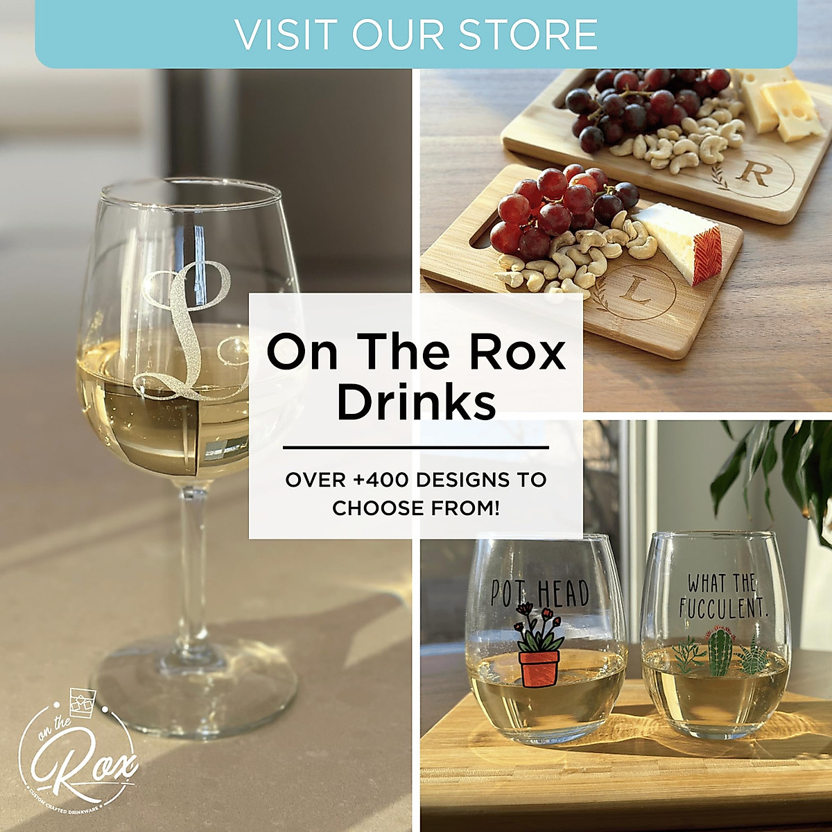 On The Rox Drinks Monogrammed Gifts For Women and Men - Letter A-Z Initial Engraved Monogram Stemless Wine Glass - 17 Oz Personalized Wine Gifts For Women and Men (A)