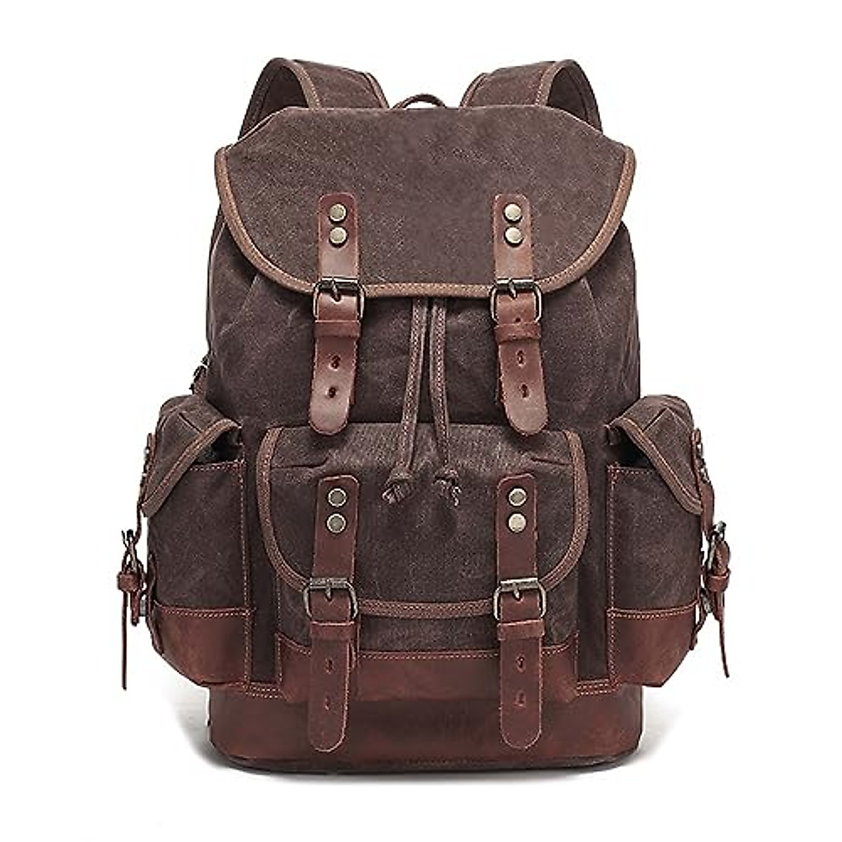 Jahomieo Vintage Canvas Leather Backpack for Men Casual Hiking Rucksack 15.6" Laptop Backpacks