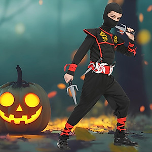 SATKULL Ninja Costumes Boy Ninja Costume Set Kids Halloween Ninjas Suit Halloween Cosplay Dress up for Kids(Kids-M-6/7T Black)