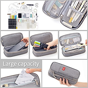 EASTHILL Big Capacity Pencil Pen Case Office College School Large Storage High Capacity Bag Pouch Holder Box Organizer (Gray)