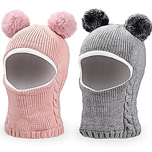 Bencailor Baby Winter Hat Scarf Set Toddler Kids Fleece Lining Beanie Snow Unisex Hood Infant Toddler Kids Hat Scarf for Girls Boys(Pink, Gray,2 Pieces)