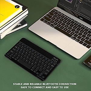 Ultra-Slim Small Bluetooth Keyboard, Portable Rechargeable External Cordless Wireless Keyboard for Android Tablet Cell Phone Samsung Smartphone iPad Mini Air Pro iPhone Windows Surface (Black)