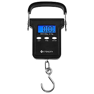 Etekcity Fishing Scale with Backlit LCD Display, 110lb/50kg Digital Electronic Hanging Hook Scale with Batteries and Carry Pouch Included, Black, Non-Slip Handle