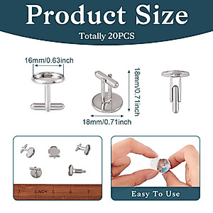 Pandahall 20pcs Brass Men's Cufflinks Cuff Button Cabochons Frame Tray Bezel Cufflink Blanks Setting Tray: 16mm/0.63inch Platinum