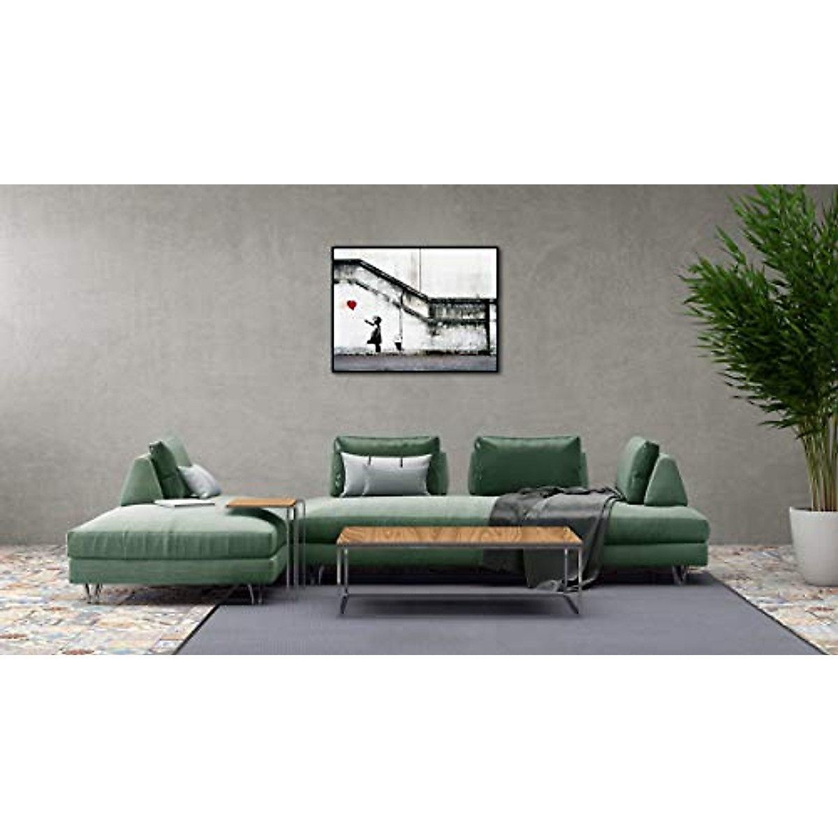 Wieco Art Framed Canvas Wall Art Canvas Prints of Banksy Grafitti Girl with Red Balloon Abstract Artwork for Wall Decor Home Decorations Black Frame