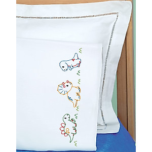Jack Dempsey Pillowcase Childrens Dinosaurs, White