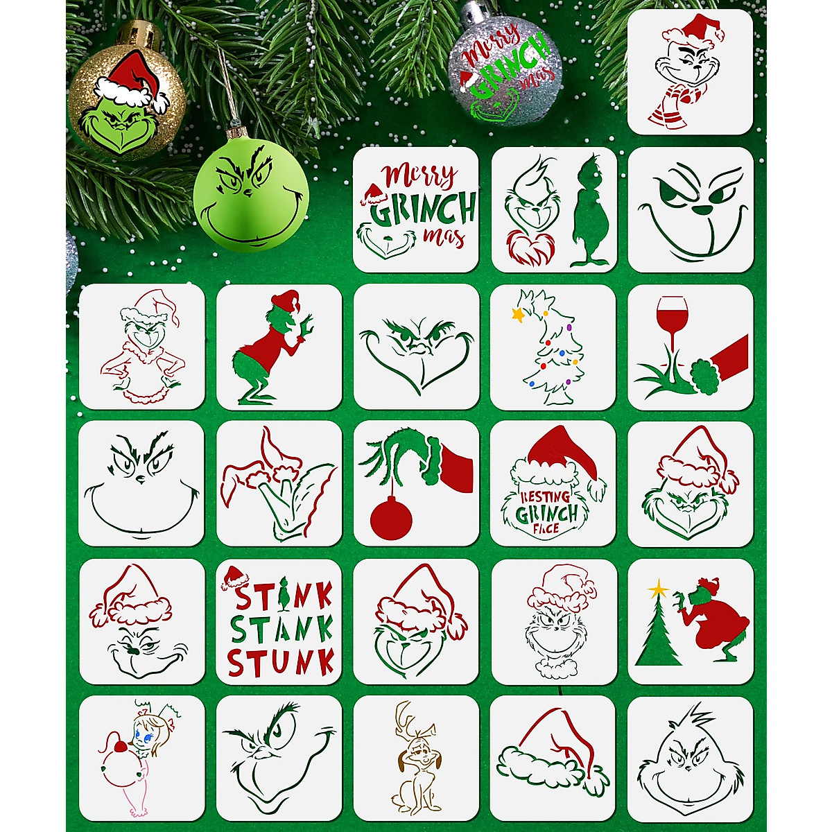 GYGOT 24PCS Small Christmas Stencils for Painting,3x3Inch Reusable Christmas Stencils for Making Christmas Ornaments/Wood Slice/Holiday Cards