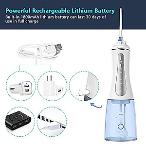 Cordless Water Flosser for Teeth - Caresy Smart Pressure Oral Irrigator for Braces with 350ml Large Water Tank, 5 Modes Inc Child Cleaning Mode, IPX7 Waterproof, Rechargeable and Travel Water Pick