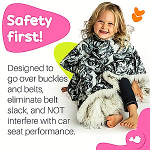 Birdy Boutique Car Seat Poncho for Kids – Safe to Use Over Seat Belts – Reversible Warm and Cozy Blanket – Easy on Easy Off and Doesn’t Impact Car Seat Performance – Floral Flur – One Size