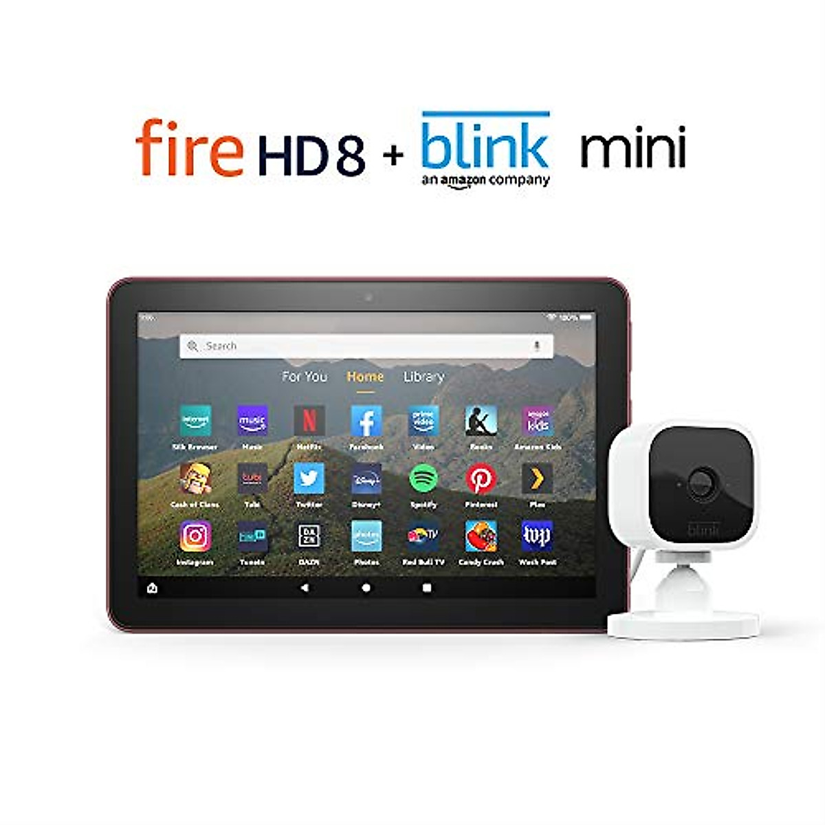 Fire HD 8 Smart Home Bundle including Fire HD 8 Tablet 64 GB Ad-Supported (Plum) with Blink Mini Camera