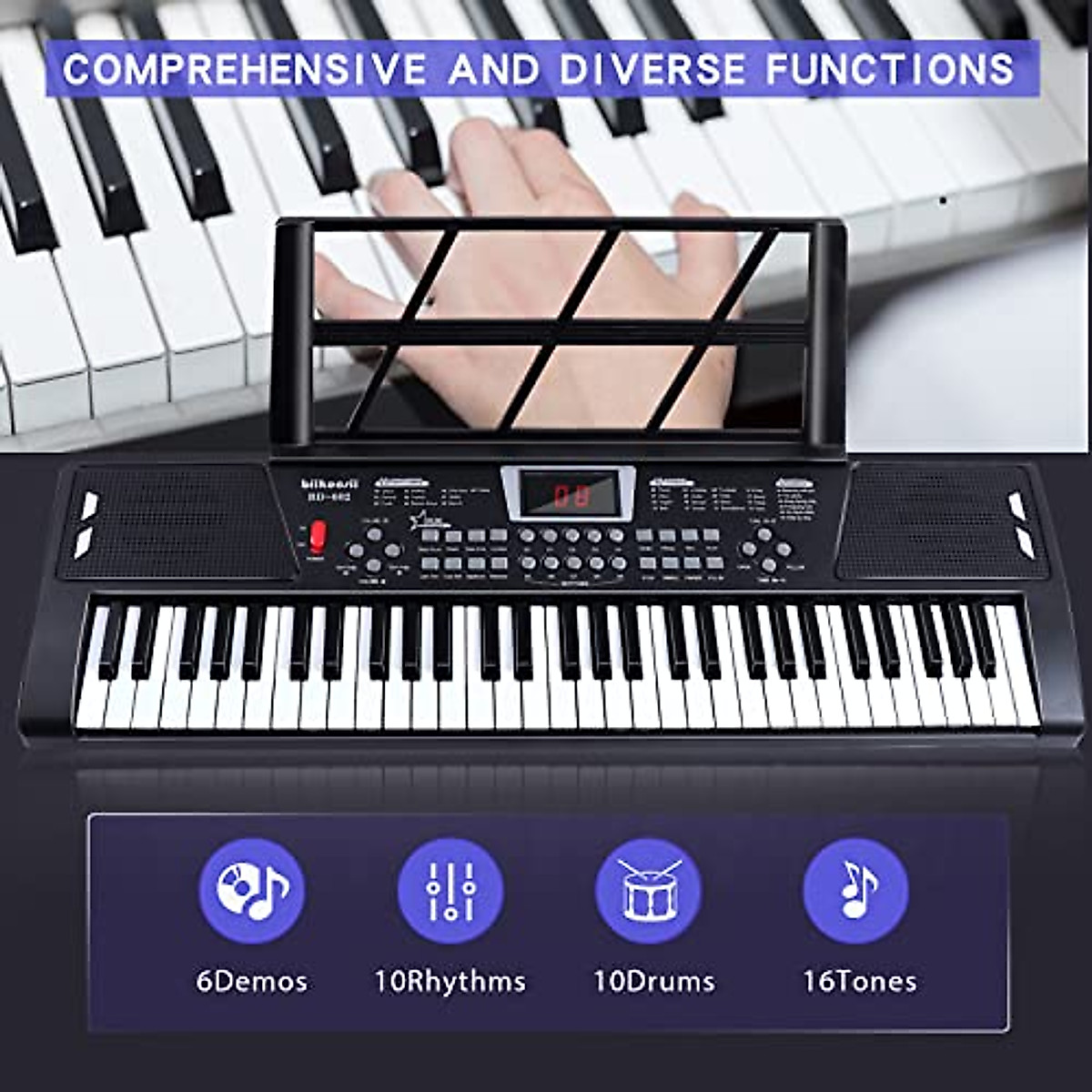 biikoosii 61 key piano keyboard,keyboard piano for beginners keyboard piano with built-in dual speakers and microphone portable digital electric piano