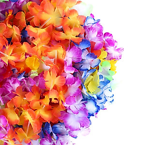 GINMIC Hawaiian Leis, Luau Party Favors,64Pcs Tropical Hawaiian Party Necklace,Hawaiian Plumeria Flower Hair Clip,Headbands and Wristbands, For Kids or Adults Party Supplies, Birthday, Wedding