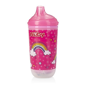 Nuby Insulated Light Up Cup with No Spill Bite Resistant Hard Spout, Pink Rainbow, 10 Oz