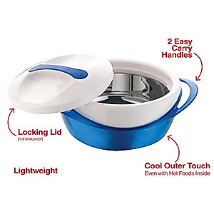 Pinnacle Large Insulated Casserole Dish with Lid 3.6 qt. Elegant Hot Pot Food Warmer/Cooler -Thermal Soup/Salad Serving Bowl Stainless Steel Hot Food Container–Best Gift Set for Moms –Holidays Blue