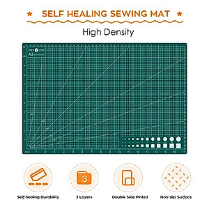 HTVRONT Self Healing Cutting Mat, 12" x 18" Double Sided Craft Mat, Non-Slip & Rotary Cutting Mat for Sewing, Scrapbooking, Quilting, Scrapbooking, Arts, Crafts Project（A3）
