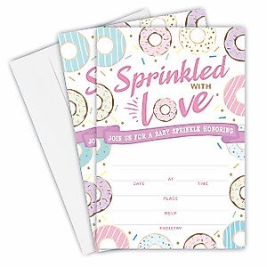 JCVUK Baby Shower Invites,Donut Theme Baby Shower Invitation Cards With Envelopes(25 Pack), Colorful Donut Baby Shower Decorations And Supplies For Boys Girls(YQK-B09)