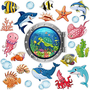 Kanayu 24 Pcs Cruise Door Decorations Magnetic Ocean Cruise Door Magnet Sea Animals Magnet Stickers Fish Turtle Crab Shark Magnets for Refrigerator Cruise Door Car Carnival Party Supplies Decoration