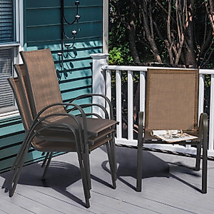 NUU GARDEN Patio Dining Chairs Set of 4, Outdoor Stackable Dining Chairs with High Back, All Weather Textilene Patio Chairs, Metal Frame and Breathable Garden Outdoor Chairs for Backyard Deck, Brown