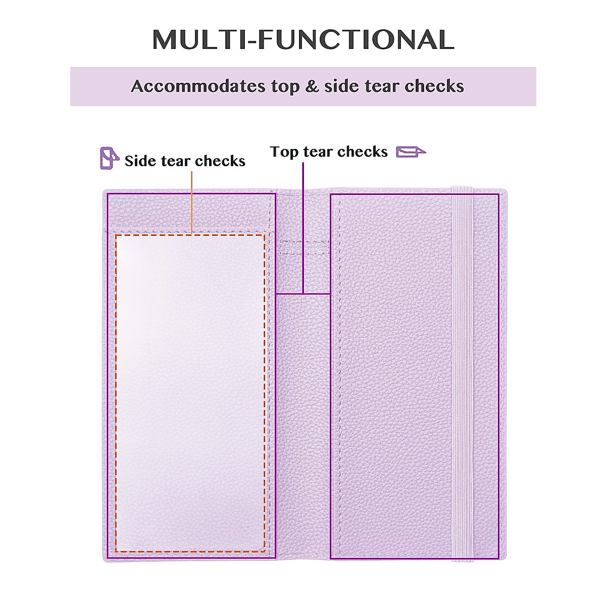 Zreal Checkbook Cover for Women, Premium Vegan Leather Checkbook Covers for Personal Checkbook with Pen Holder, Slim Checkbook Cover with Duplicate Flap (Light Purple)