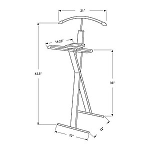 Monarch Specialties 2024 Valet Stand, Organizer, Suit Rack, Bedroom, Wood, Metal, Brown, Chrome, Contemporary, Modern Accent Espresso, 21" L x 14.25" W x 42.5" H, Cappuccino