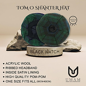 UMAM Scottish Traditional Tam o' Shatner Acrylic Wool Tammy Hat Flat Bonnet Kilt Many Tartans (Black Watch 008tcp)