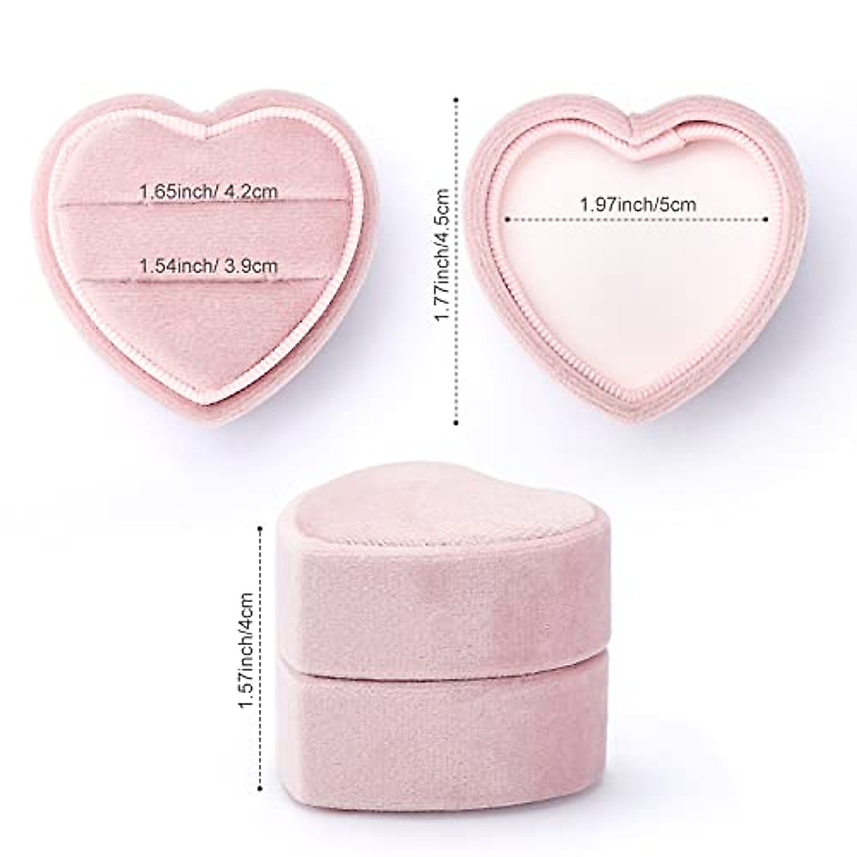 WantGor Velvet Ring Box, Double Jewelry Ring Gift Box Vintage Ring Display Holder Engagement Wedding Box with Detachable Lid (Pink)
