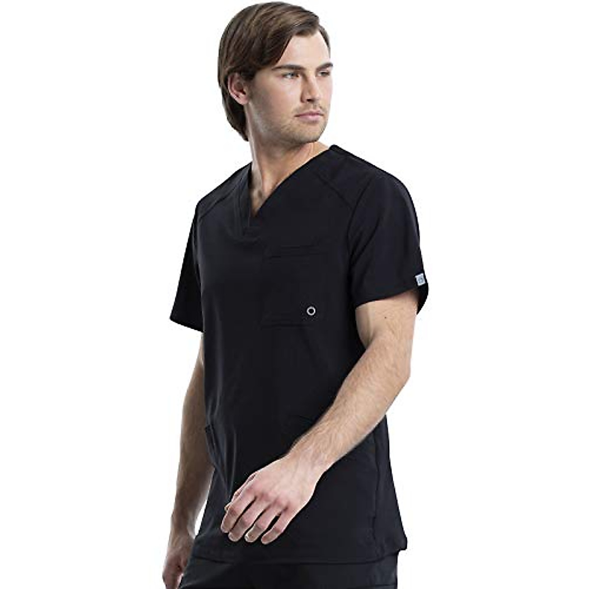 Cherokee V- Neck Men's Scrub Top with Rib Knit Back Panels CK900A, M, Black