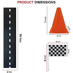 38 Pcs Set - 12 Traffic Cones With Hole on Top, 24 Checkered Flags, Racetrack Floor Runner - for For Race Car Birthday Party Supplies, Table Centerpiece Decorations for Kids by 4E's Novelty