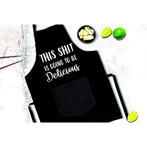 This is Going to be Delicious Apron Funny Apron with Pockets Gift for Men Women | Christmas / Thanksgiving Gift BBQ Grill Cooking Gift for Husband / Dad | Chef Kitchen Black Apron with pockets